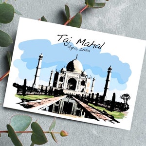 Taj Mahal Notecard, India Travel Greeting Card, Blank Notecard, Agra ...