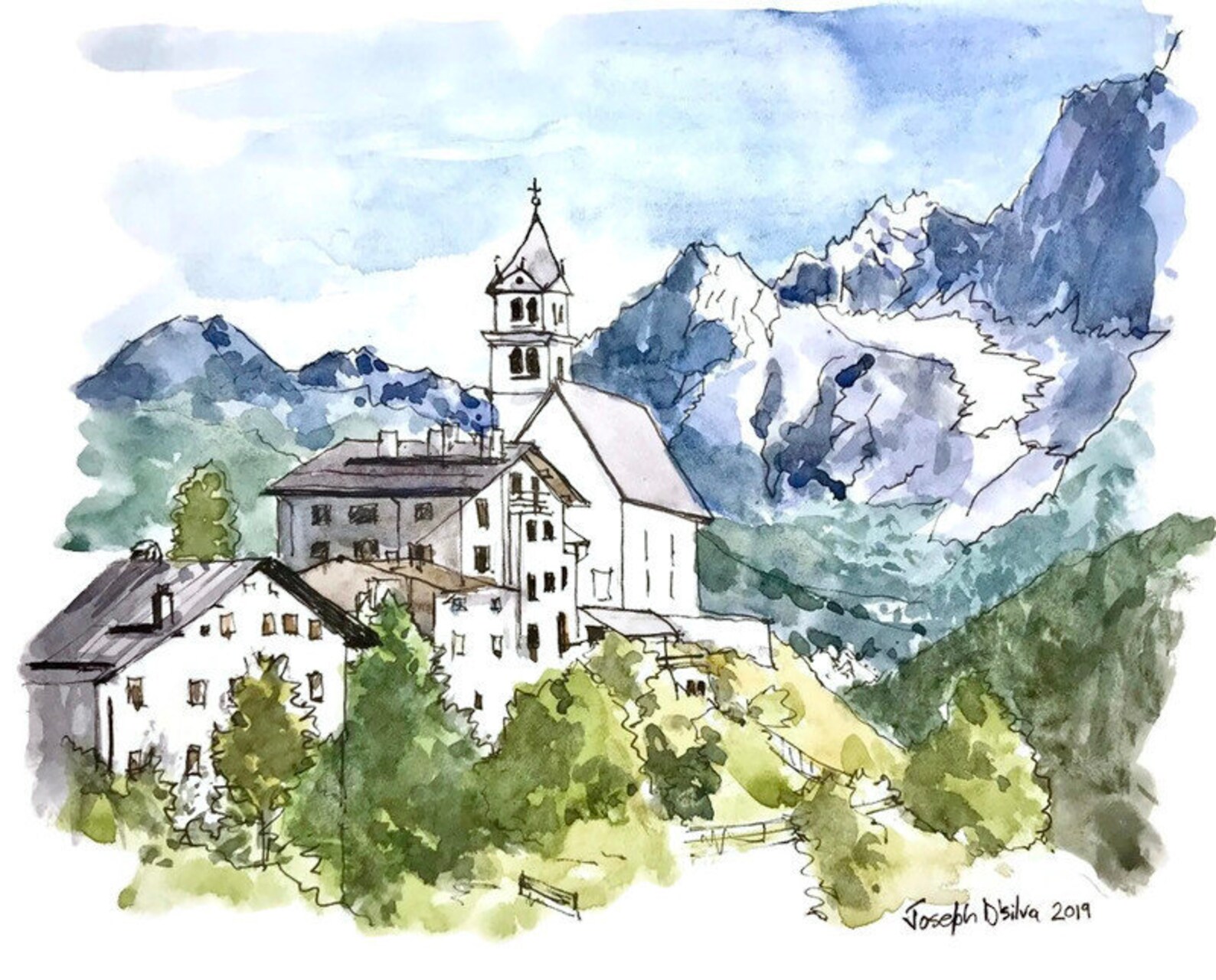 Northern Italy Print, Watercolor Art Print, Italian Alps Art, Italy ...