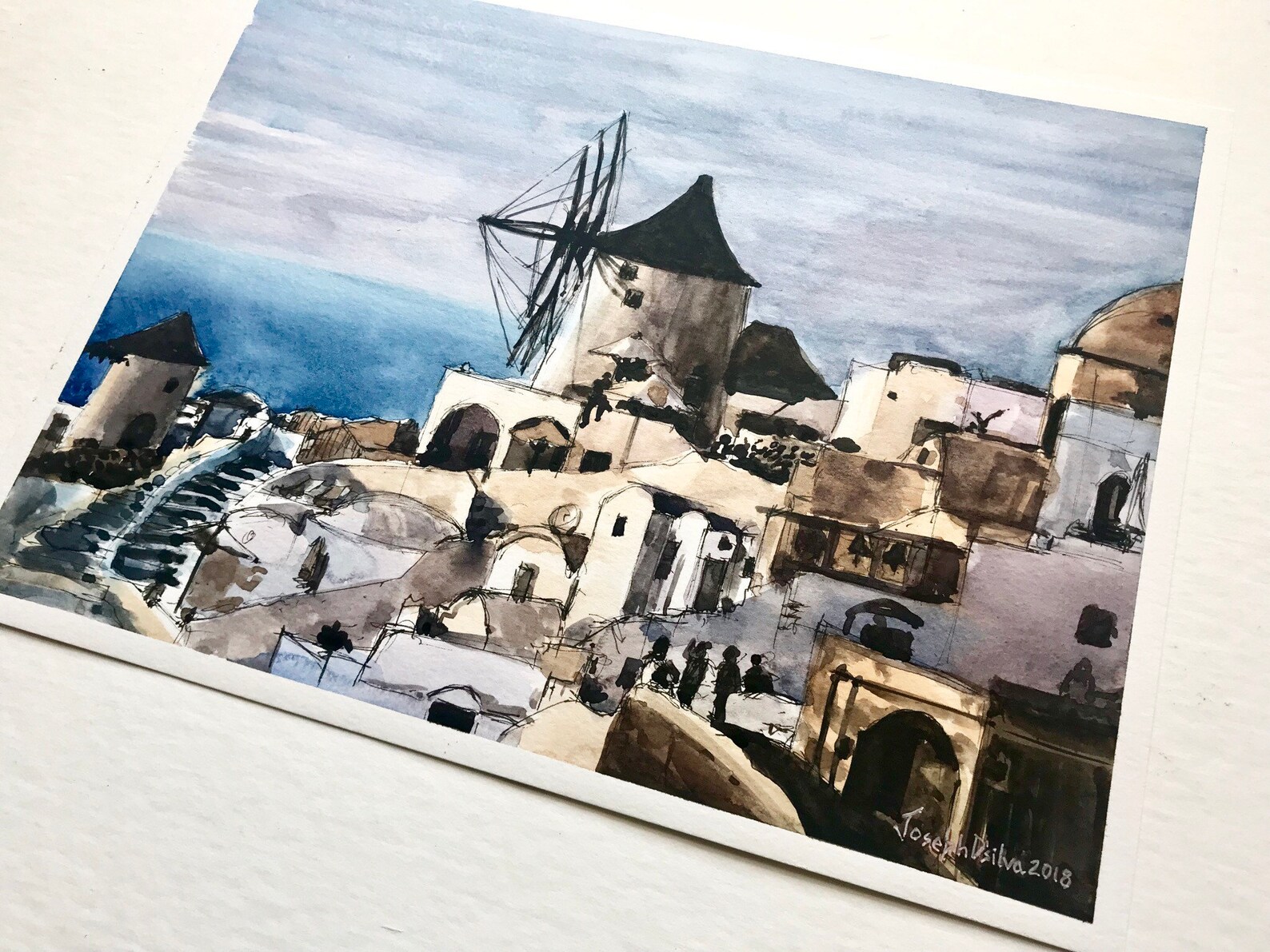 Santorini Village / Greek Watercolor Painting / Mediterranean - Etsy