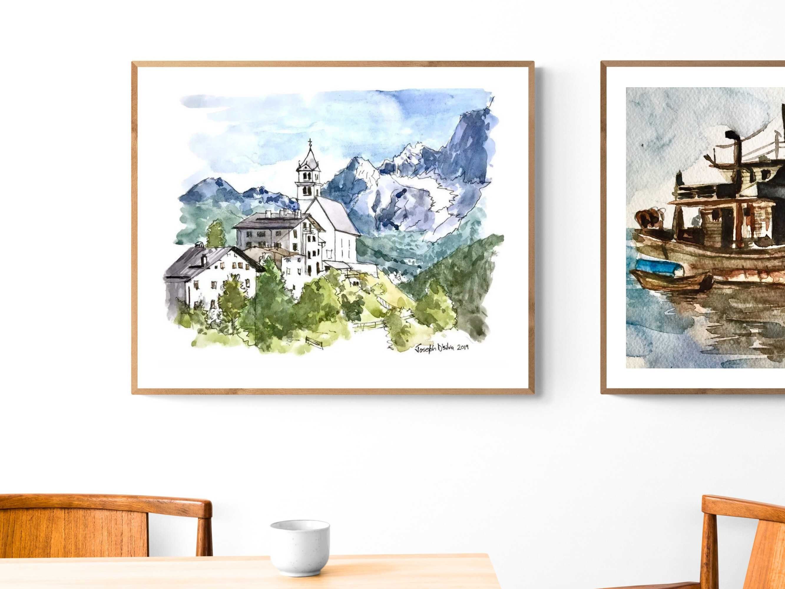 Northern Italy Print, Watercolor Art Print, Italian Alps Art, Italy ...
