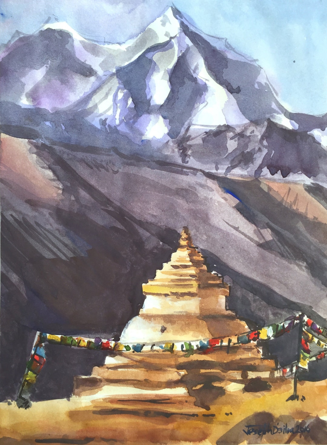 Mount Kantega, Himalaya, Nepal Watercolor Painting, Himalaya Painting ...