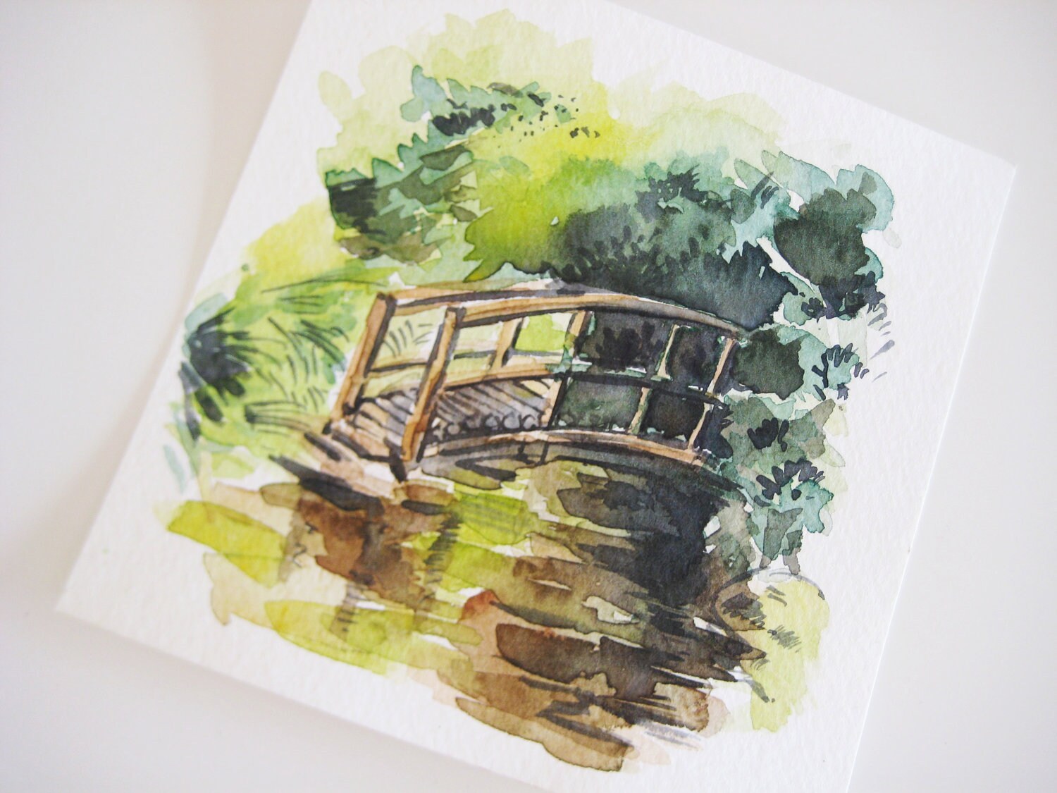Garden Bridge Watercolor Painting Original Nature Green - Etsy Canada