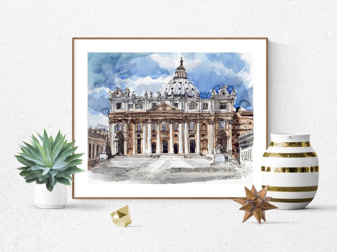 Rome Vatican Art, Italy Art Print, St Peters Basilica Watercolor ...