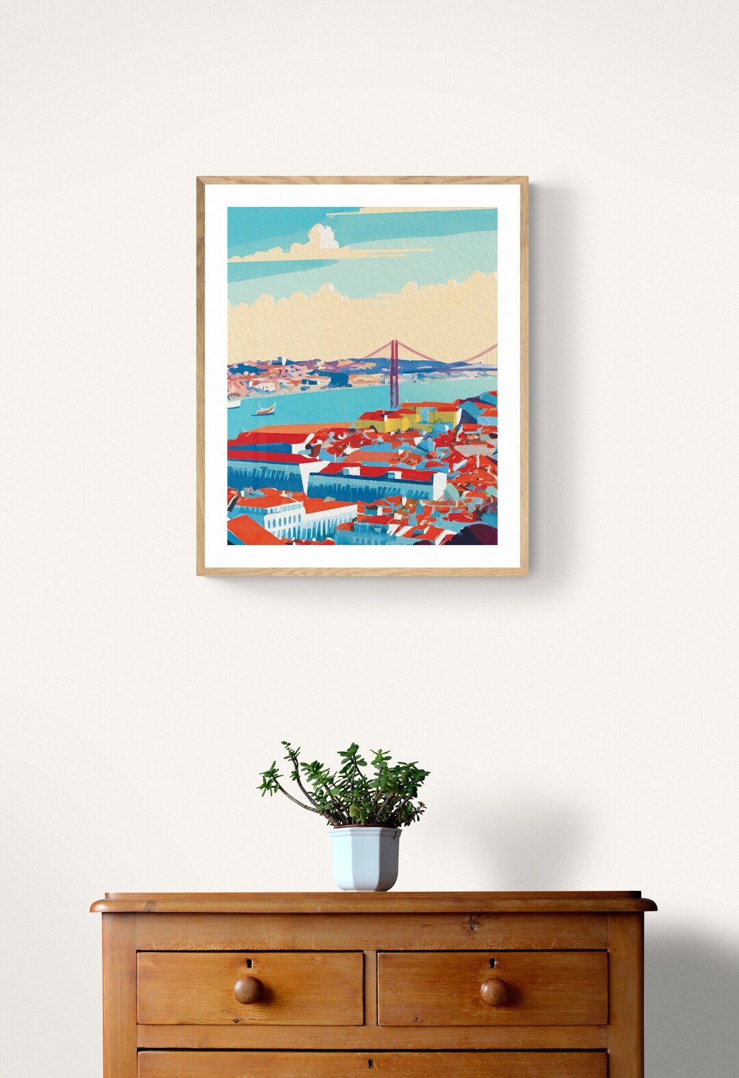 Lisbon City Skyline Art Print, European Travel Wall Decor, Urban ...