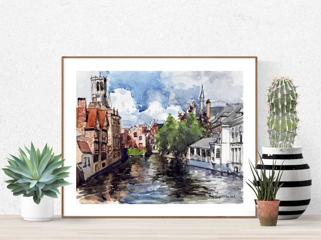Bruges Canal Art, Belgium Art Print, Bruges Painting, Watercolor Art ...