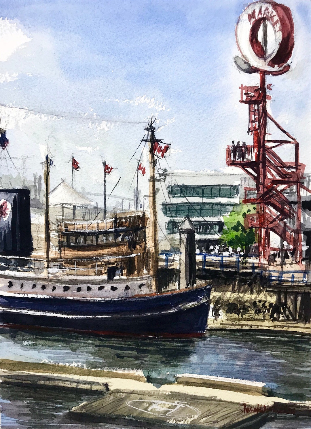 Lonsdale Quay Painting, Dockside Boat Art, North Shore Painting ...