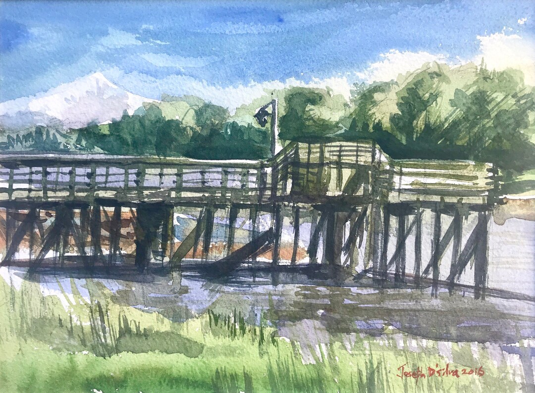 Fraser River Painting, Fishing Pier, Original Art, British Columbia ...