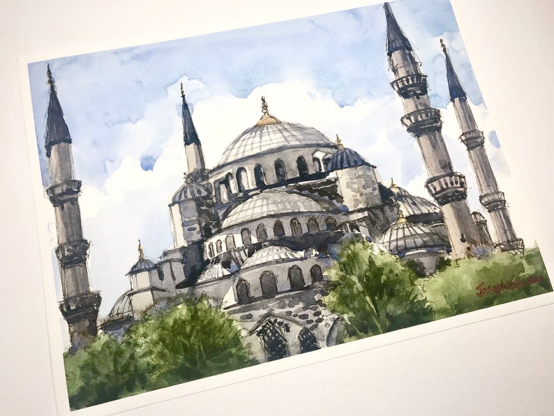 Blue Mosque Painting, Watercolor Painting, Istanbul Artwork, Turkey ...