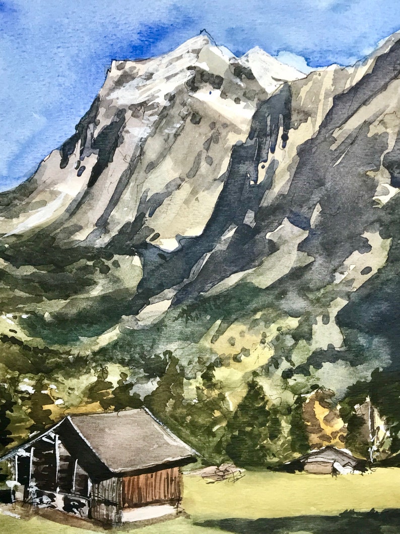 Swiss Alps / Mountain Watercolor Painting / Nature Art | Etsy