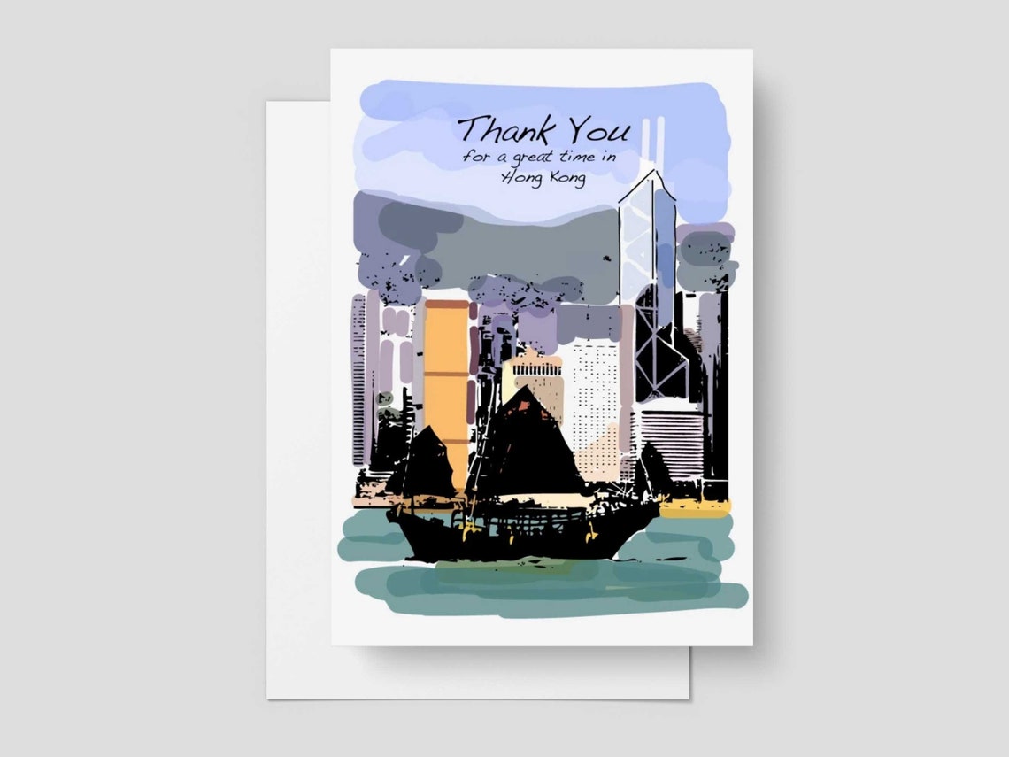 Hong Kong Card, Thank You Greeting Card, 5x7 Blank Card, Travel Card ...