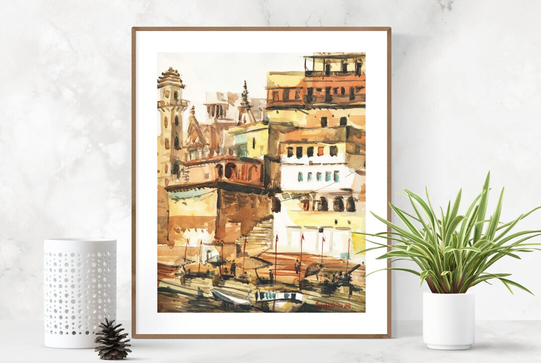 Varanasi Print, India Art, Ganges River Print, Watercolor Painting ...