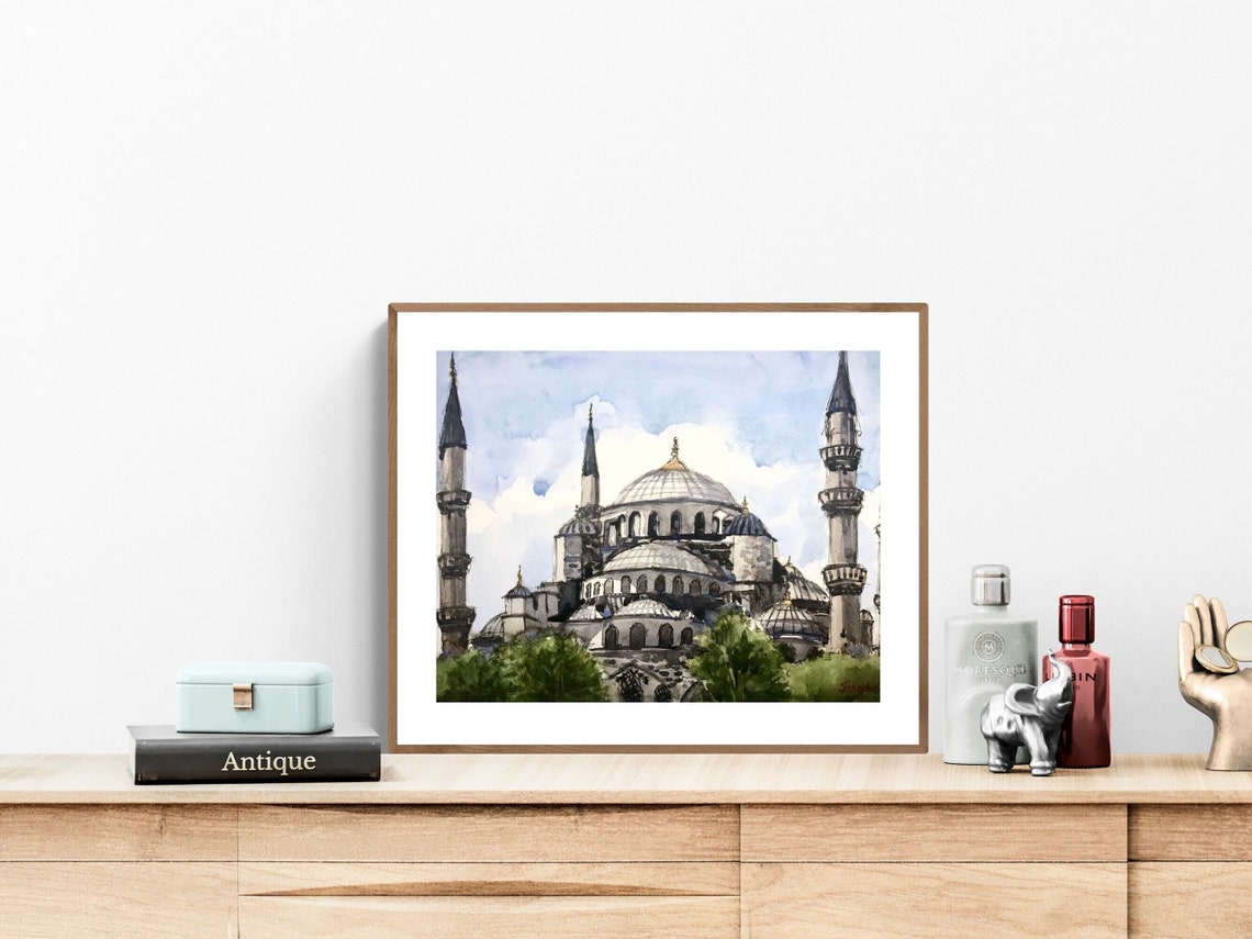 Blue Mosque Painting, Watercolor Painting, Istanbul Artwork, Turkey ...