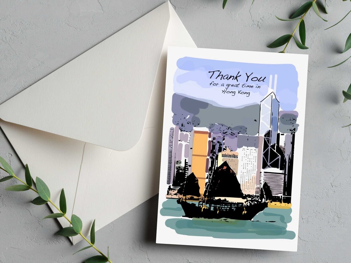 Hong Kong Card, Thank You Greeting Card, 5x7 Blank Card, Travel Card ...
