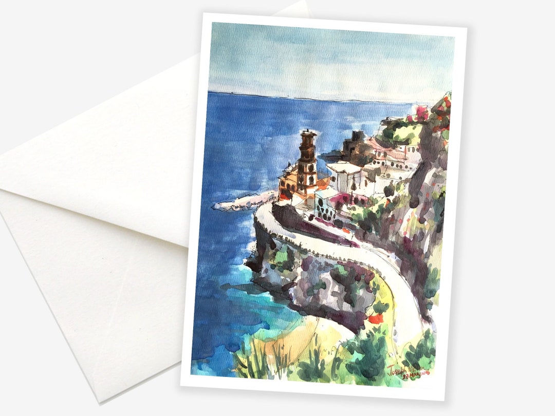 Amalfi Coast Card, Coastal Note Card, Italy Greeting Card ...