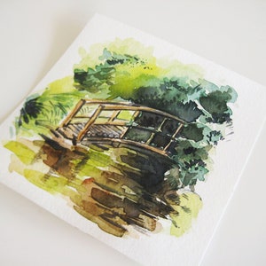 Garden Bridge Watercolor Painting Original Nature Green - Etsy