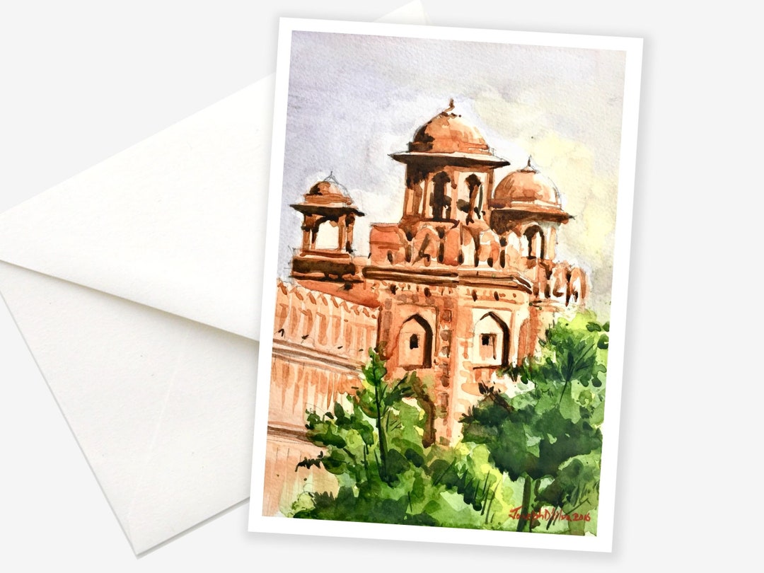 Delhi Note Card, India Greeting Card, New Delhi Card, Red Fort Card ...