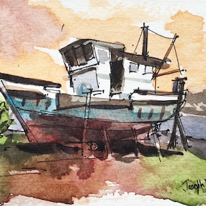 Fishing Boat, Watercolor Art Print, Gift From Goa, India Painting - Etsy