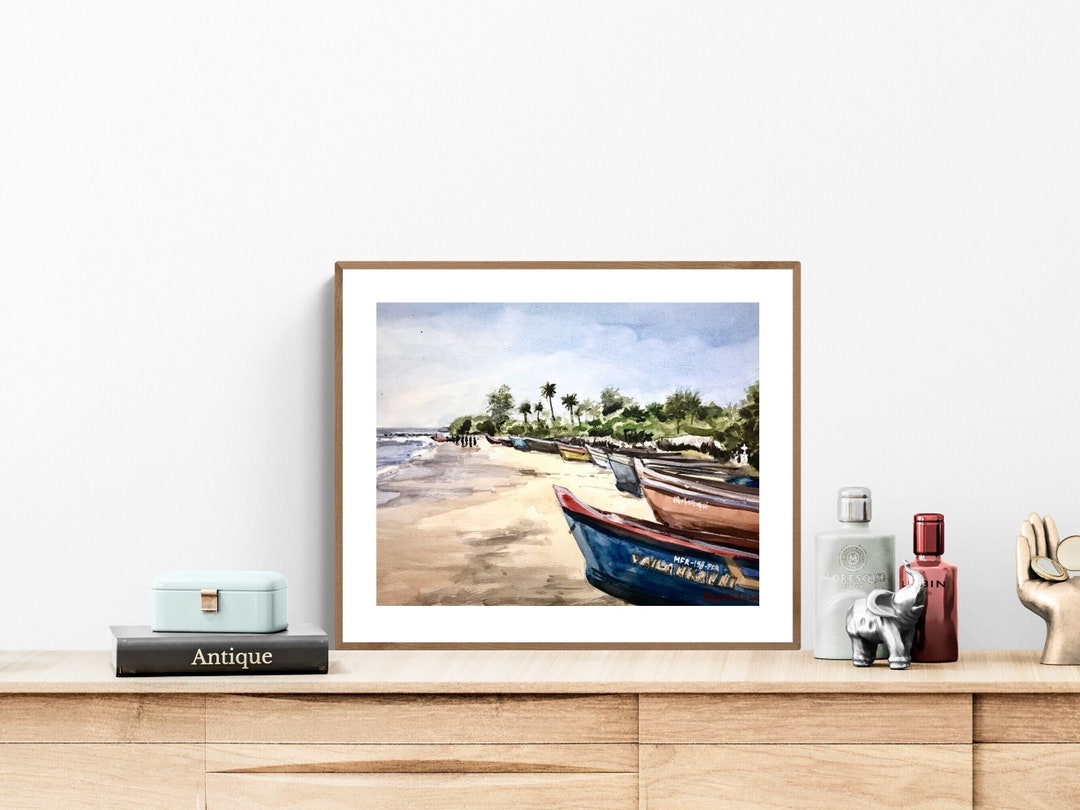 Sunny Goa Beach Painting, Watercolor Painting, Goa India Artwork, Goa ...