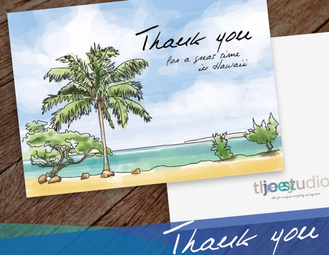 Hawaiian Thank You Card, Hawaiian Greeting Card, 5x7 Card, Blank ...