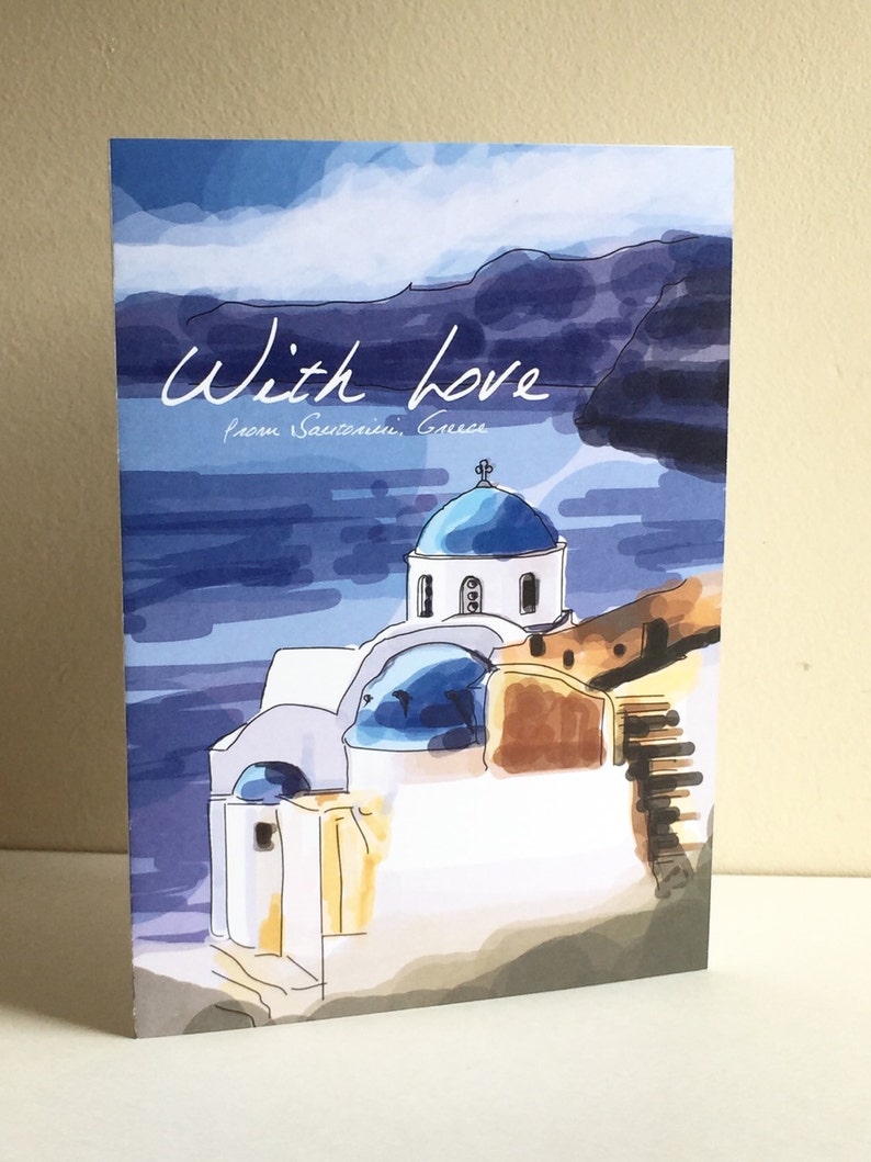 Santorini Card, Greece Card, Summer Vacation Card, Greece Greeting Card ...