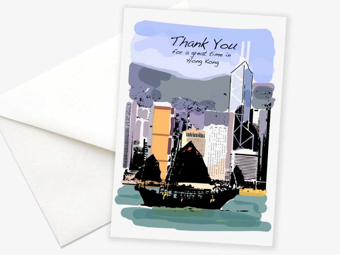 Hong Kong Card, Thank You Greeting Card, 5x7 Blank Card, Travel Card ...