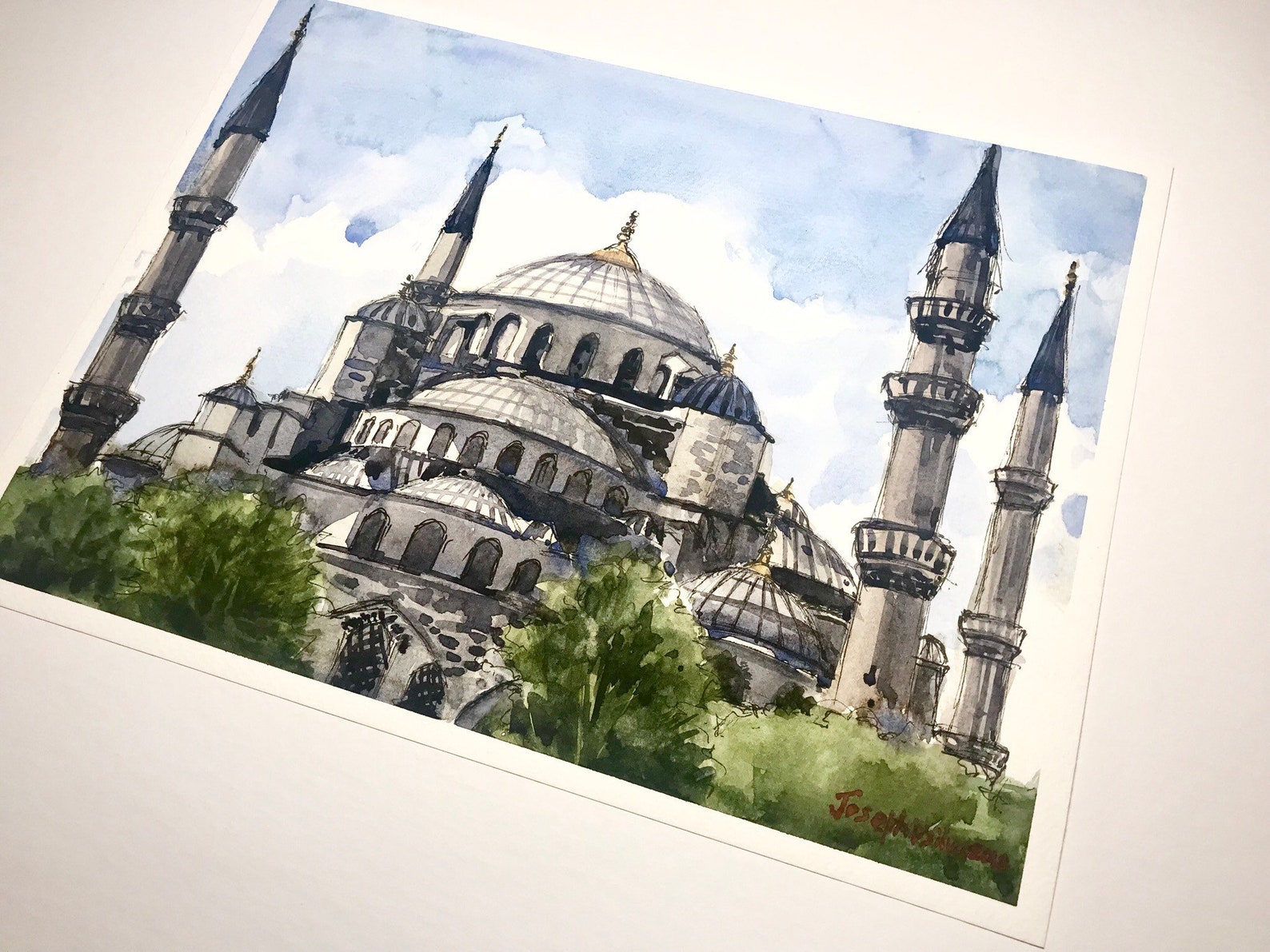 Blue Mosque Painting, Watercolor Painting, Istanbul Artwork, Turkey ...