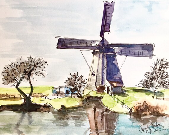 Dutch Windmill Painting