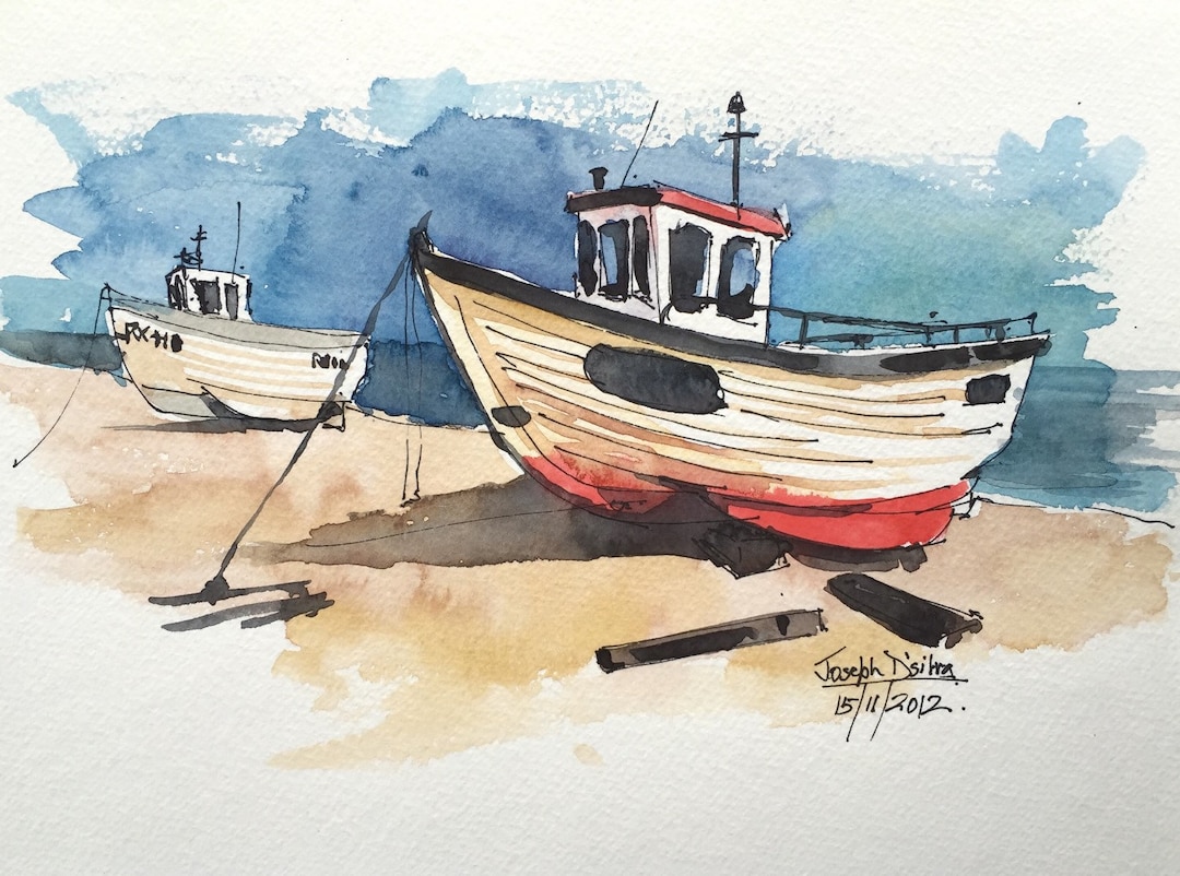 Boat Watercolor Painting Original, Beach 9x12 Painting, Nautical ...