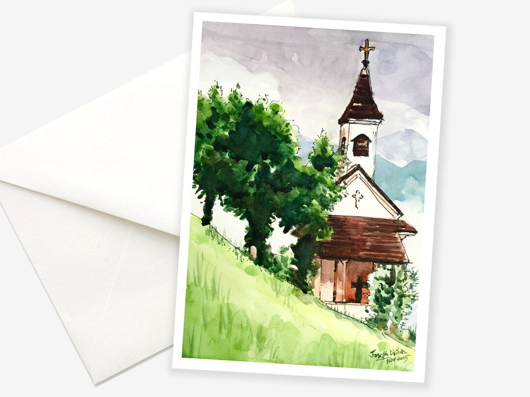 Austrian Alps Card, Greeting Card With Envelope, European Card, Church ...
