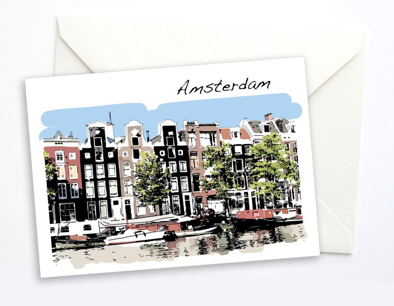 Amsterdam Notecard Amsterdam Card Travel Greeting Card | Etsy
