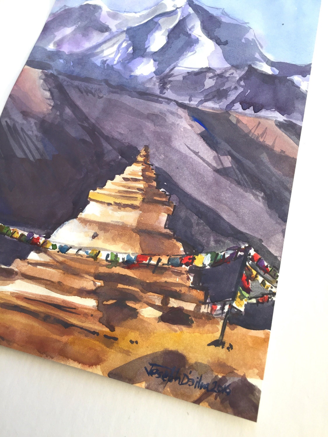 Mount Kantega, Himalaya, Nepal Watercolor Painting, Himalaya Painting ...
