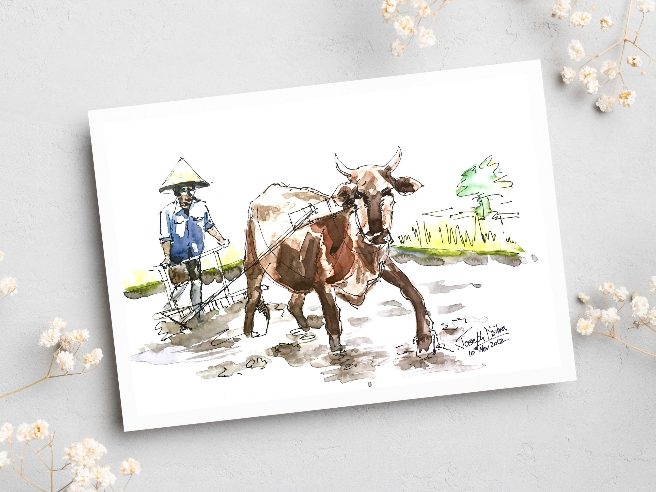 Asian Farmer Card, Asian Note Card, South East Asia Gift, Vietnam Card ...