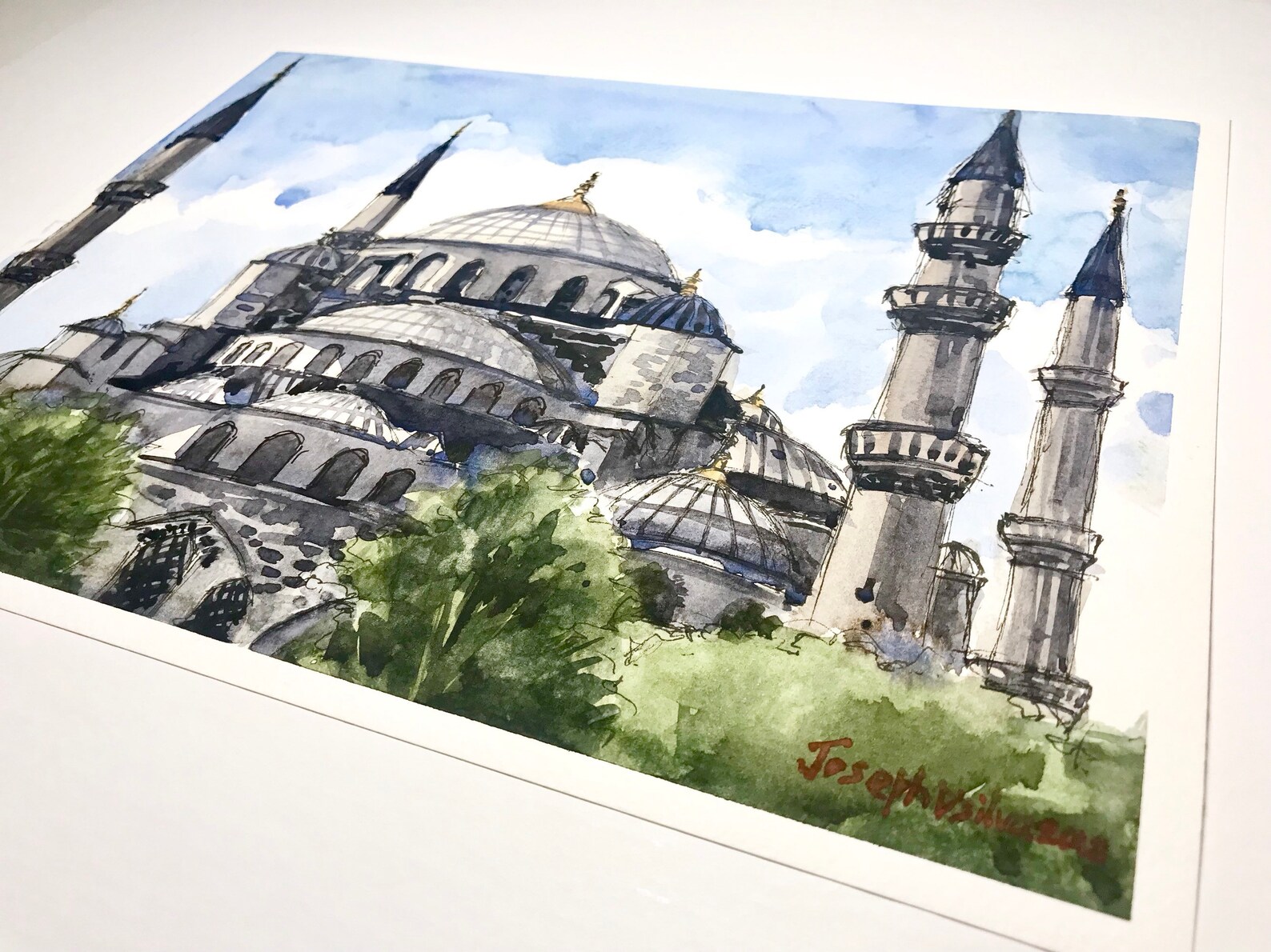 Blue Mosque Painting, Watercolor Painting, Istanbul Artwork, Turkey ...
