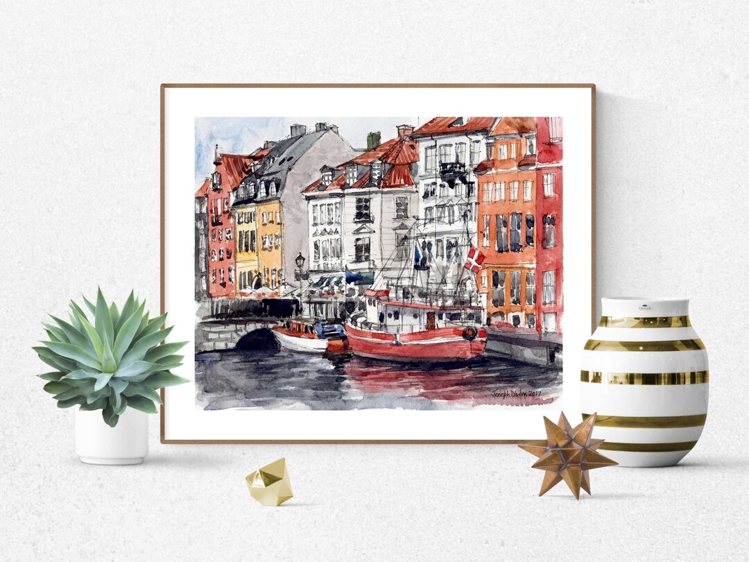 Denmark Art Print, Copenhagen Wall Print, Watercolor Painting ...