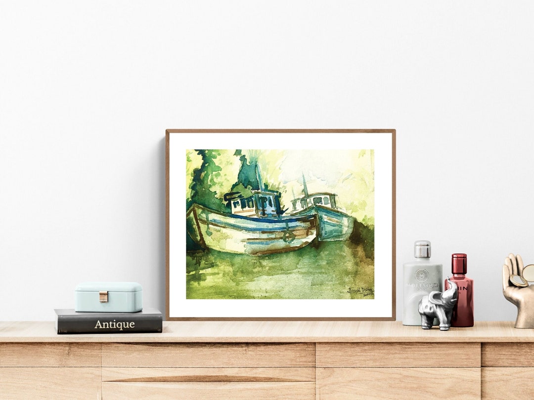 Fishing Boat Art Print, Watercolor Art, Goa Print, Riverboat Art Print ...