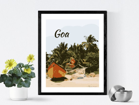 Goa Art Print / Fishing Boat / Coconut Trees | Etsy