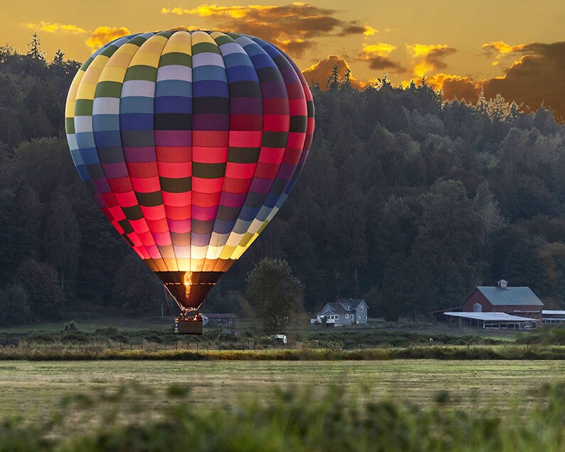 Hot Air Balloon at Sunset Photo, Hot Air Baloon Image, Landscape ...