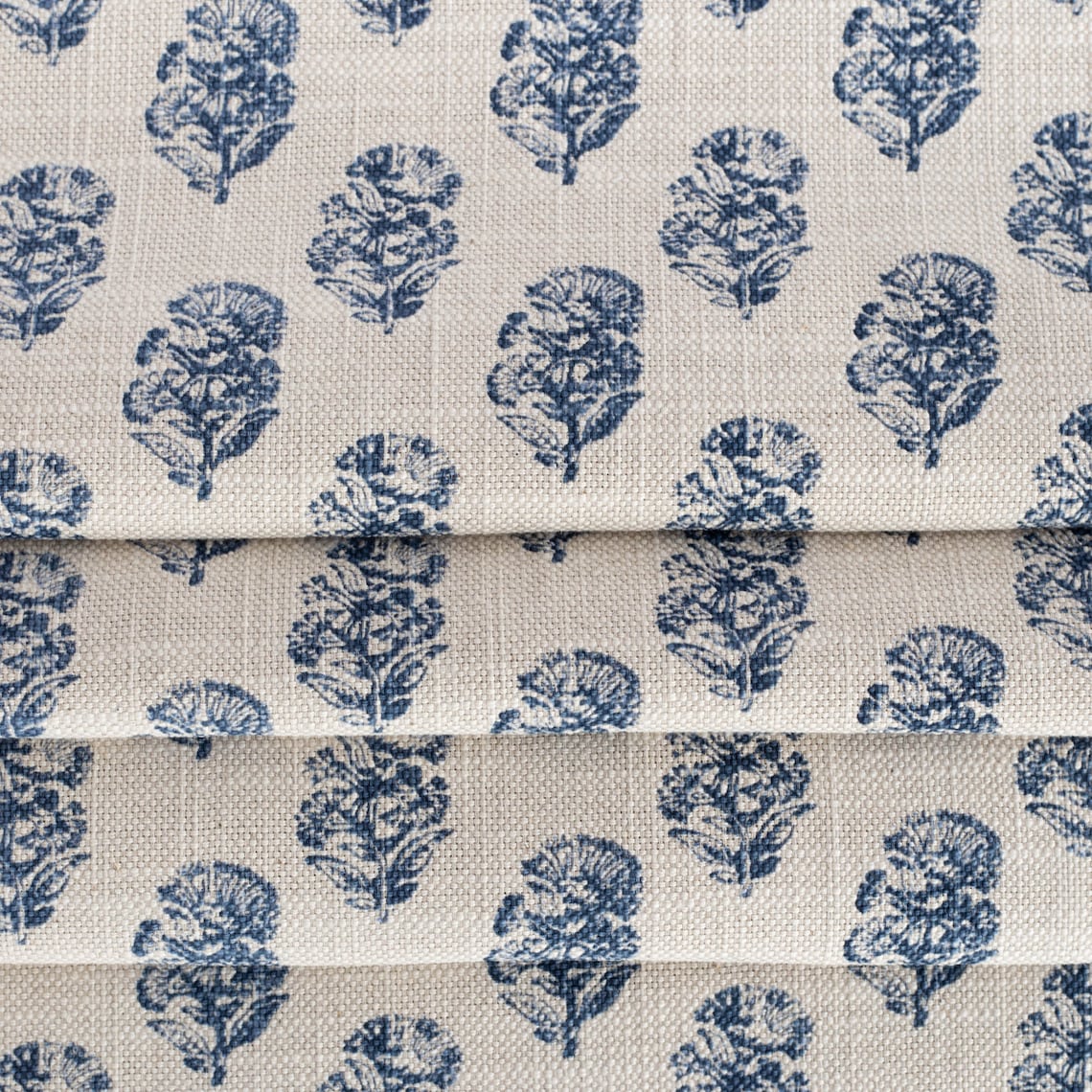 Blue Block Print Style Pattern in Indigo Blue Drapes, Curtains Window ...