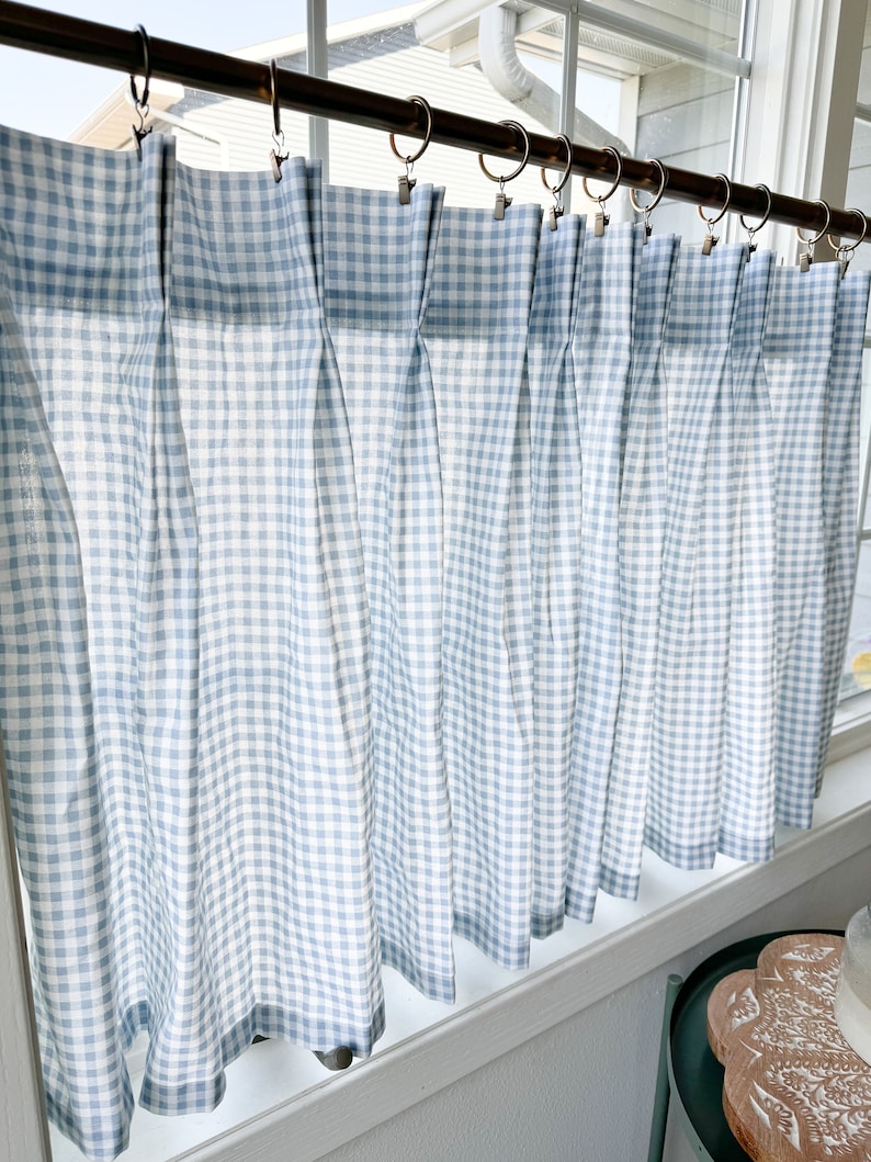 Pleated Gingham Plaid Print Cafe Curtains, Tier Curtains, Kitchen ...