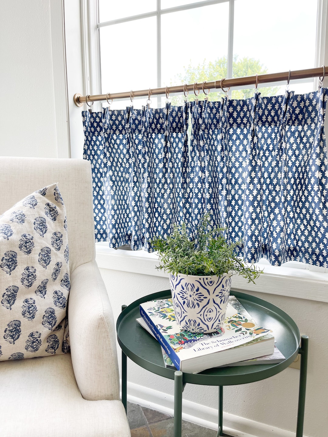 Pleated Block Print Cafe Curtain , Tier Curtains, Kitchen Curtains ...