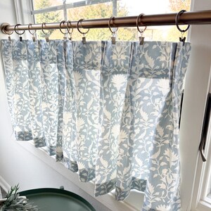 This Fresh Light Blue Block Print Pleated Cafe Curtains Beautiful Block ...