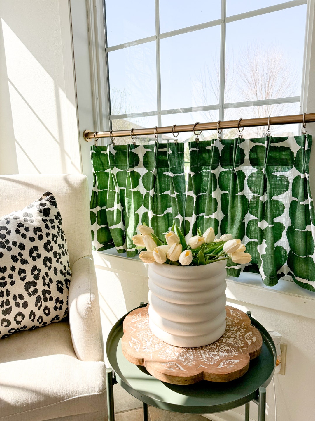 Shibori Kelly Green Pleated Cafe Curtain , Tier Curtain, Kitchen ...