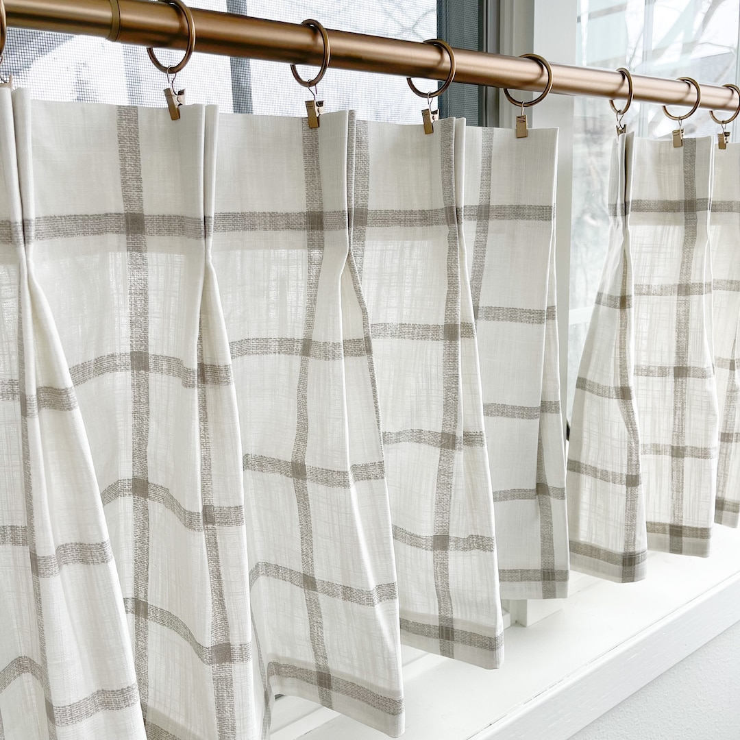 Pleated Windowpane Plaid Cafe Curtain , Tier Curtains, Kitchen Curtains ...