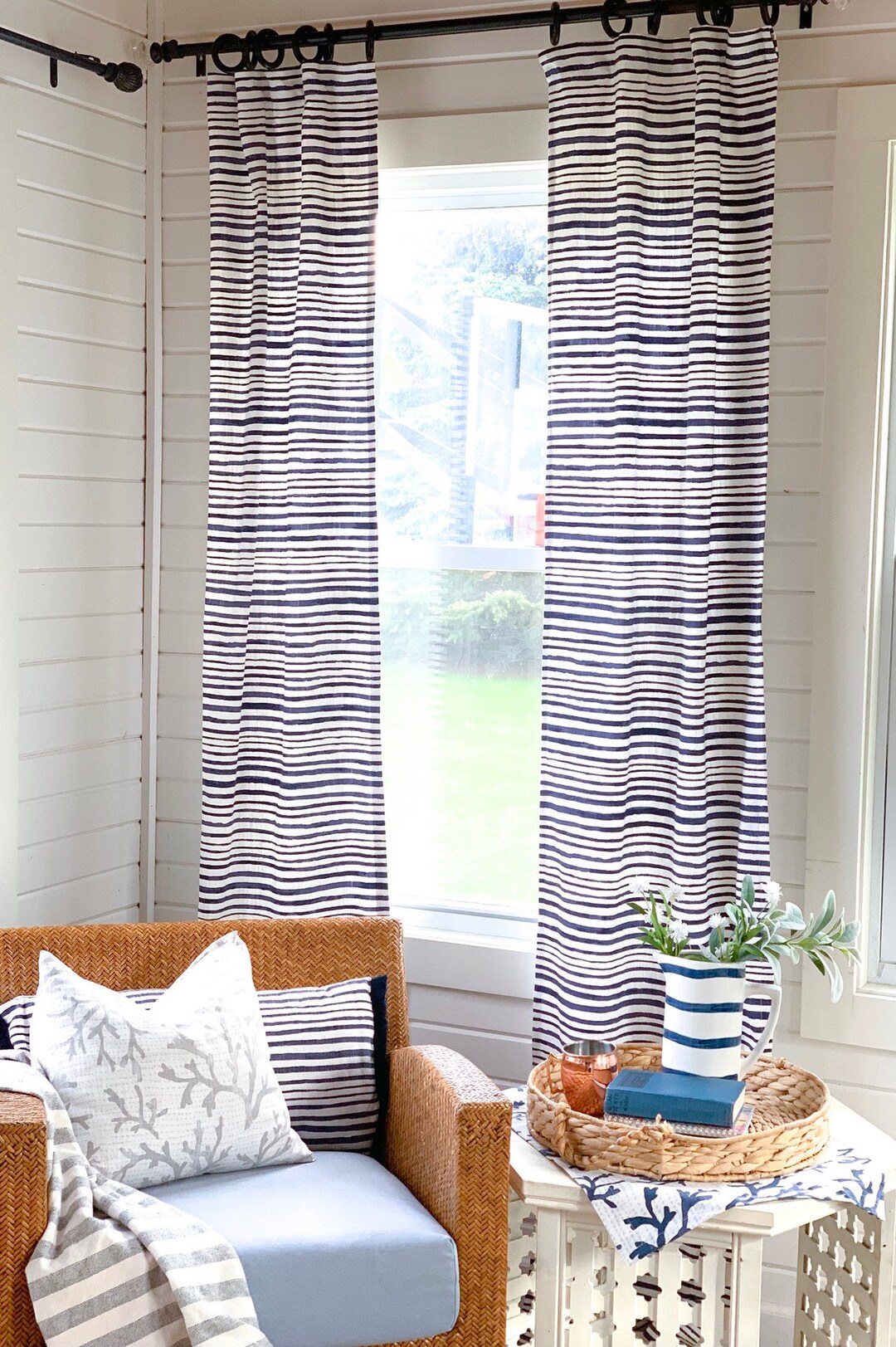Luxe Cotton Horizontal Striped Curtains, Boho Curtains, Window ...