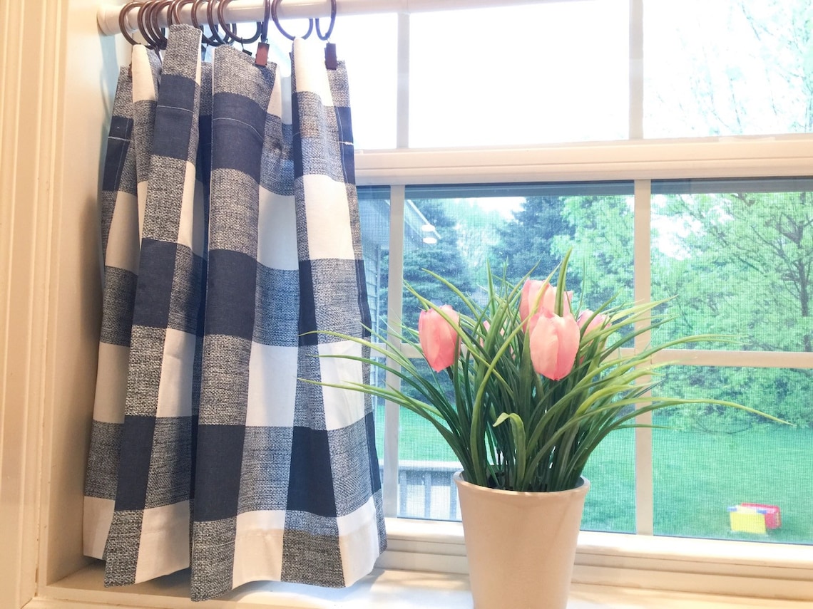 1 Plaid Cafe Curtain Plaid Buffalo Plaid Window | Etsy