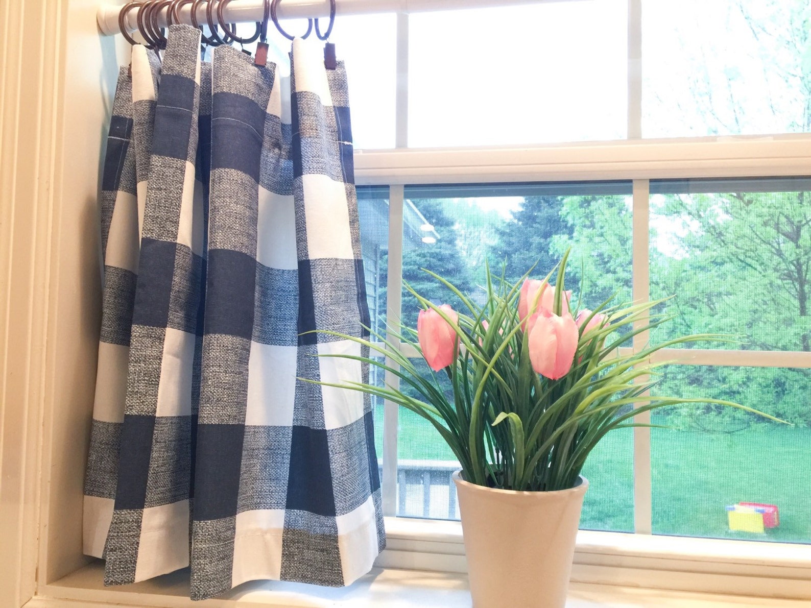 1 Plaid Cafe Curtain Plaid Buffalo Plaid Window | Etsy