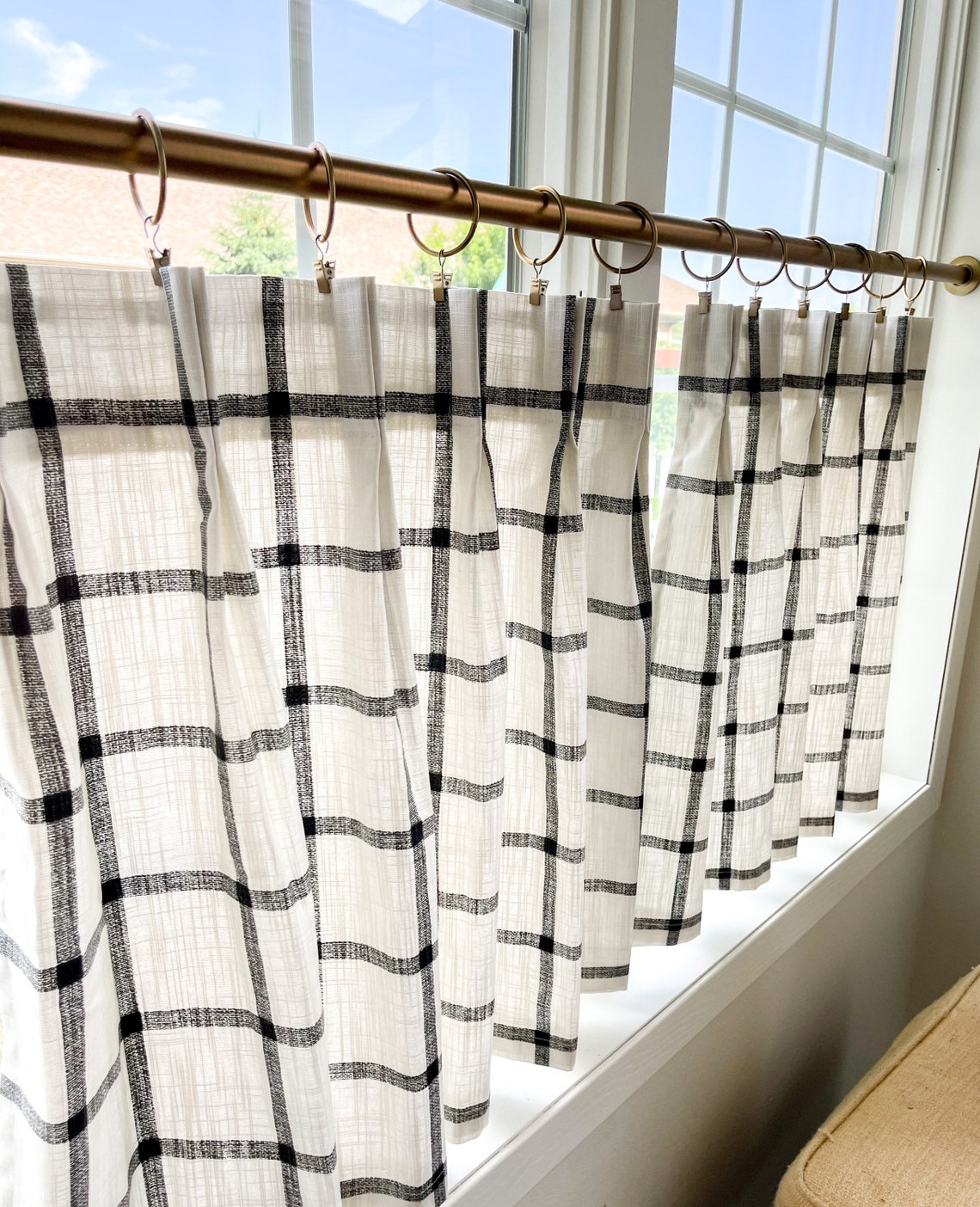 Pleated Windowpane Plaid Cafe Curtain , Tier Curtains, Kitchen Curtains ...