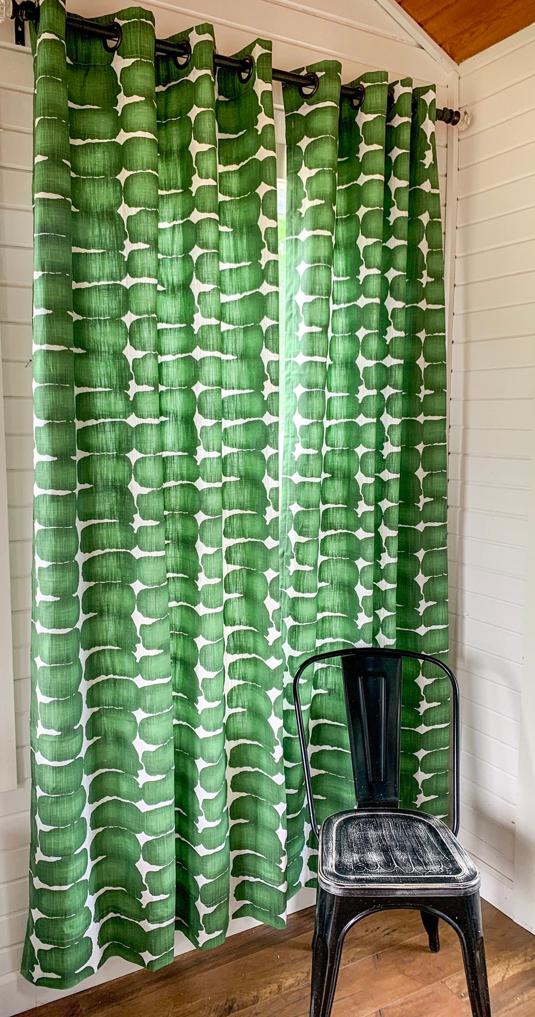 Green Print Curtain Pair: Modern Bohemian Window Drapes - Etsy