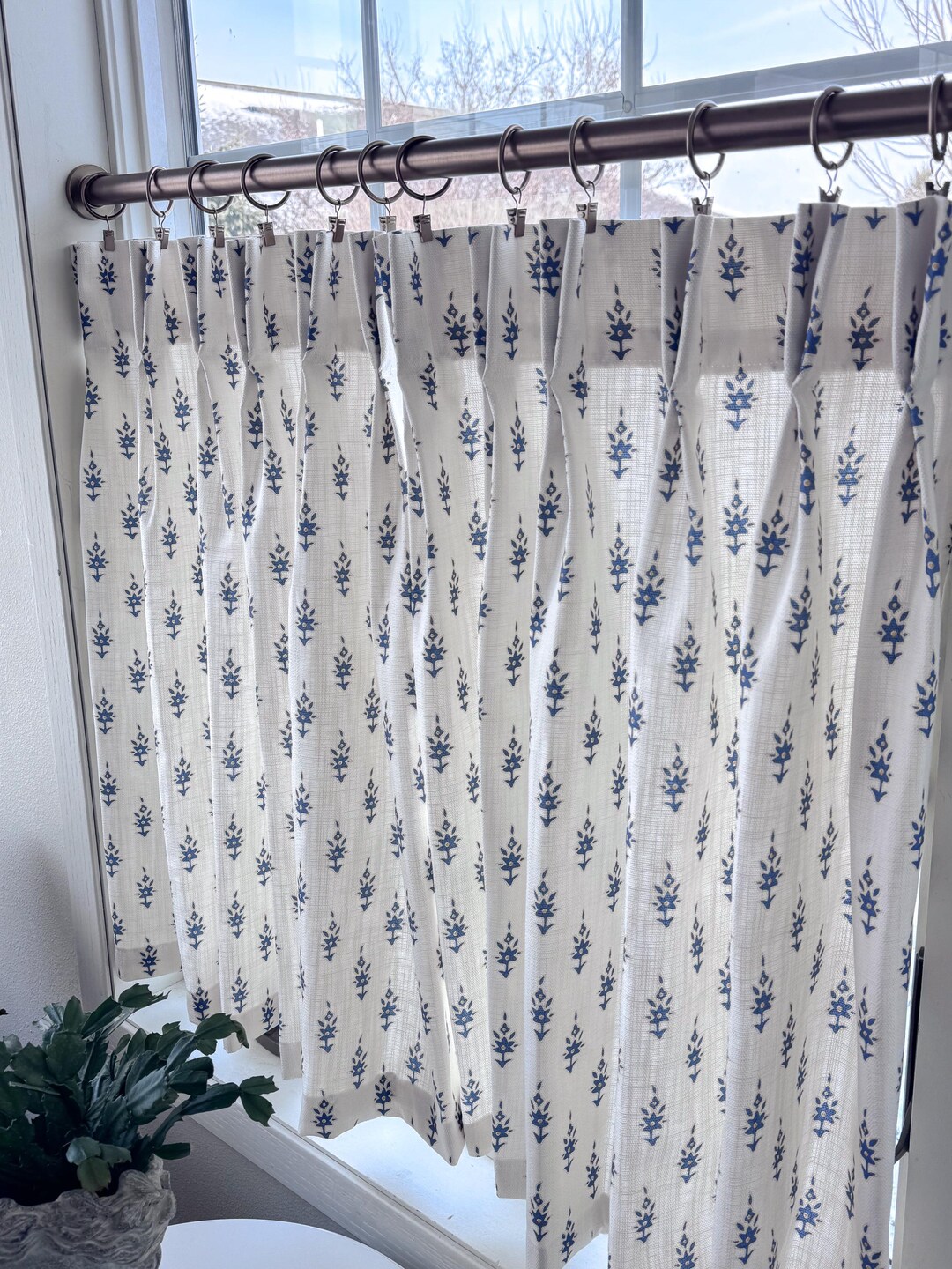 Pleated Lacefield Block Print Cafe Curtain a Pop of Color for Kitchens ...