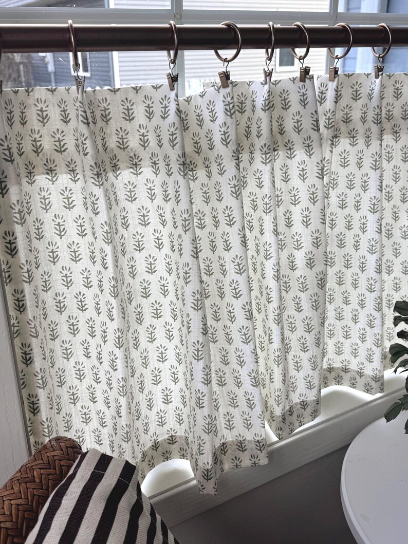 New Lacefield Tulip Block Print Cafe Curtain , Block Print Floral ...